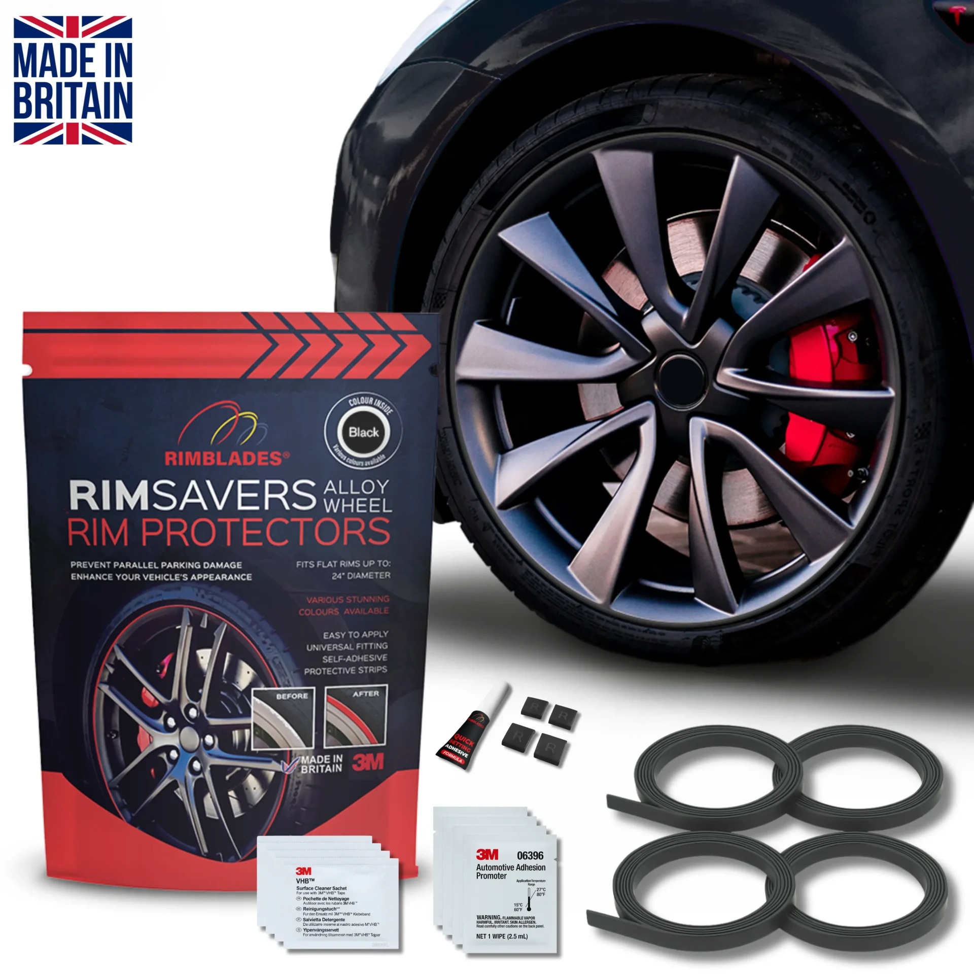 Rimsavers BLACK Wheel PROTECTION & STYLING – L Profile For Alloy Wheels ...